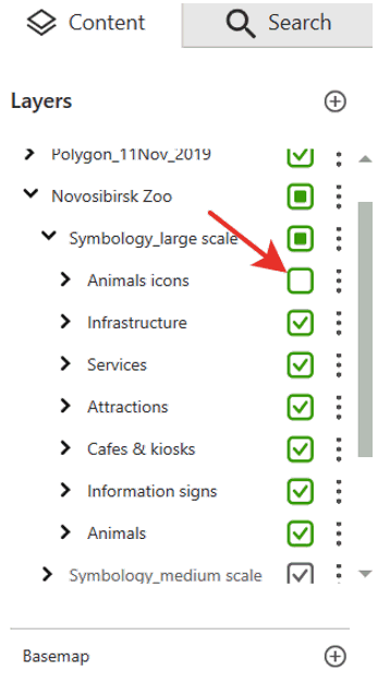 Managing visibility of data layers and maps